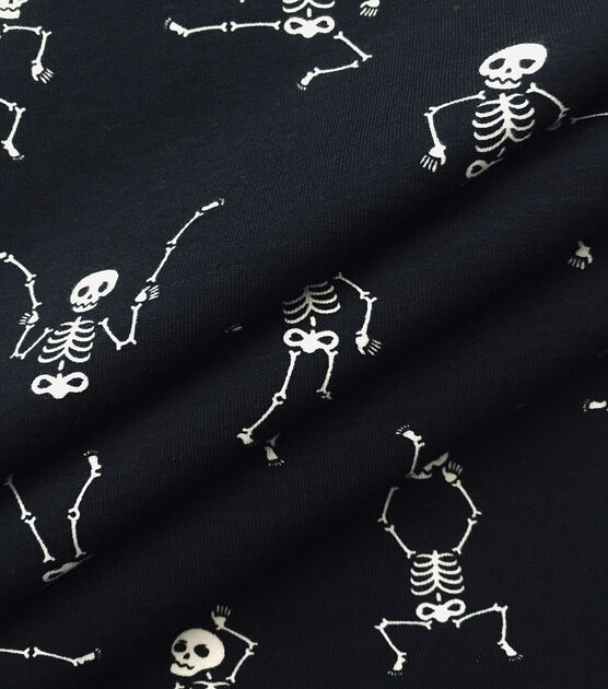 Dancing Skeleton On Black Jersey Knit Fabric By Pop Joann