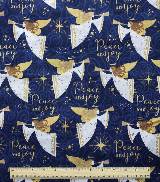 Angels On Blue Christmas Foil Cotton Fabric Joann