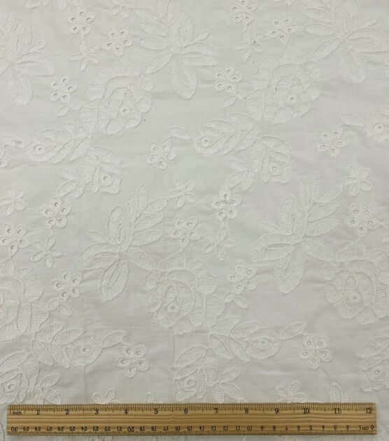 White Floral Eyelet Cotton Fabric Joann
