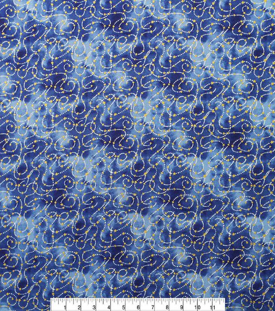 Dots And Stars On Blue Quilt Metallic Cotton Fabric By Keepsake Calico
