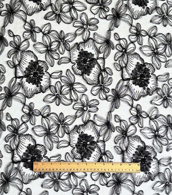 Sequin Black And White Floral Embroidered Mesh Fabric Joann