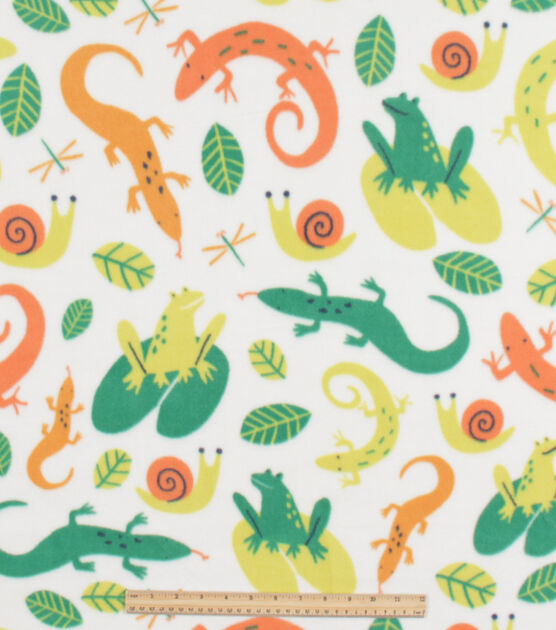Multicolor Reptiles On White Anti Pill Fleece Fabric By Pop Joann