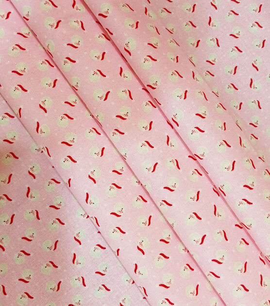 Micro Santa Heads And Dots On Pink Christmas Glitter Cotton Fabric Joann