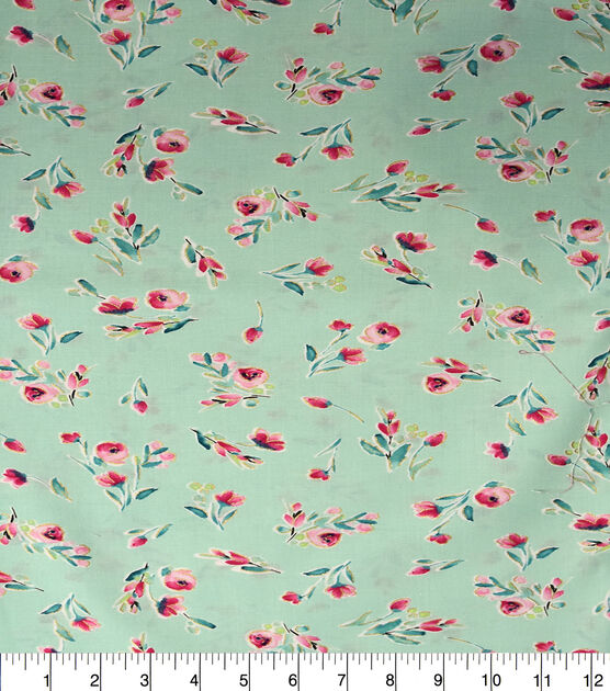 Modern Monet Pink Floral On Teal Premium Metallic Cotton Fabric Joann