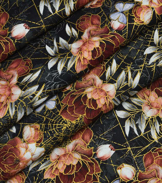 Floral On Black Premium Metallic Cotton Fabric Joann