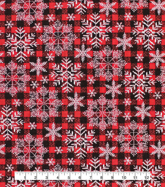 White Snowflakes On Red Plaid Christmas Cotton Fabric Joann