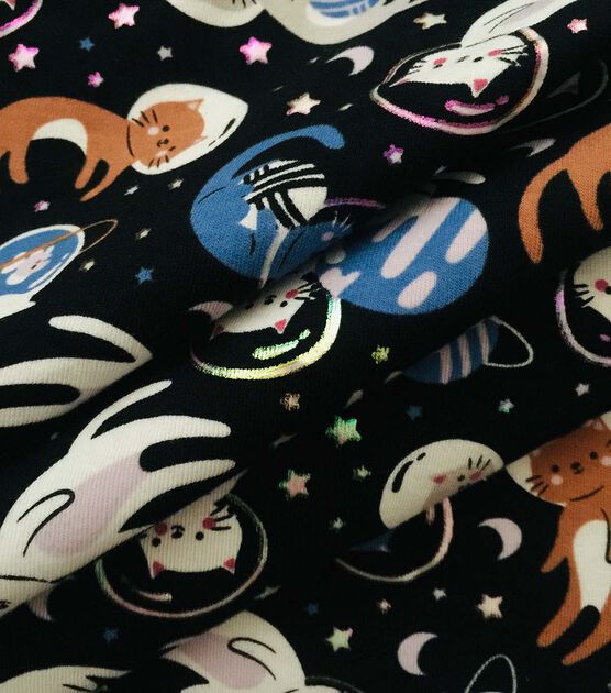 Holographic Space Cats Cotton Interlock Knit Fabric By Pop Joann