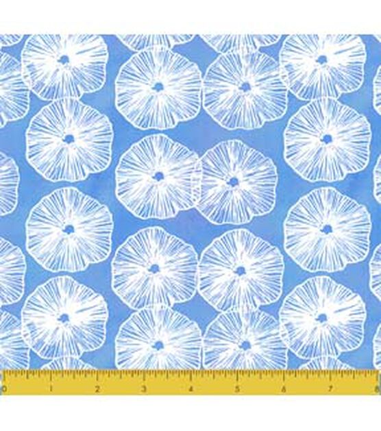 Stitch And Sparkle Round Coral On Blue Cotton Fabric Joann