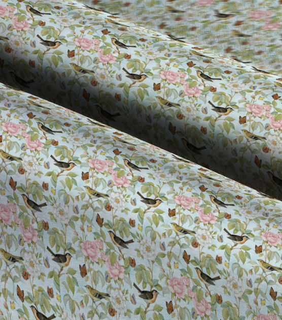 Susan Winget Camellia Birds And Butterflies On Blue Premium Cotton Fabric