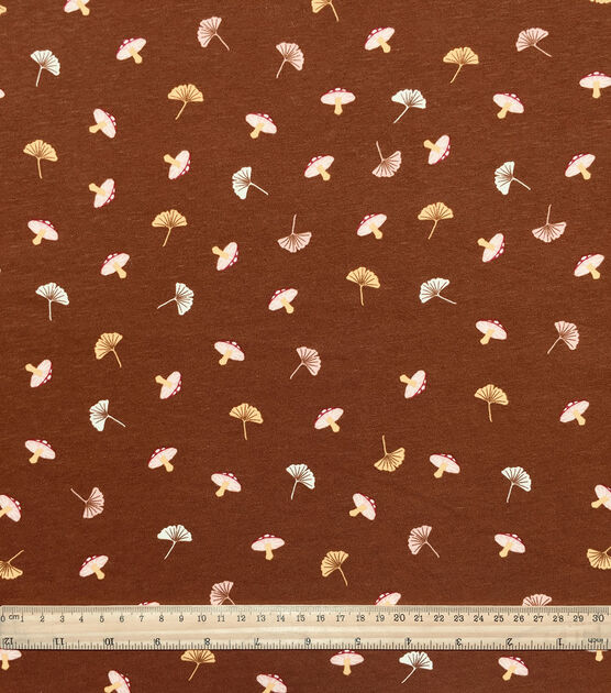 Mushrooms On Brown Jersey Knit Fabric By Pop Joann