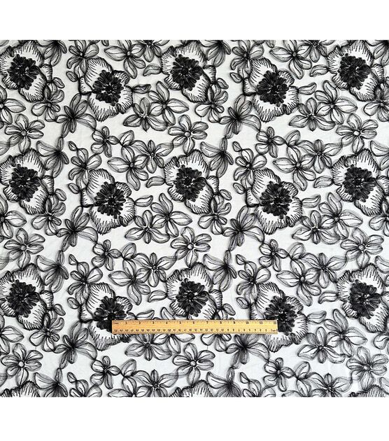 Sequin Black And White Floral Embroidered Mesh Fabric Joann