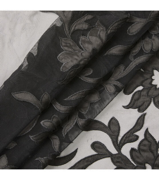 Designer Black Embroidered Large Floral Mesh Specialty Apparel Fabric