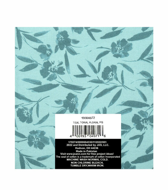 18 X 21 Teal Tonal Floral Cotton Fabric Quarter 1pc By Keepsake
