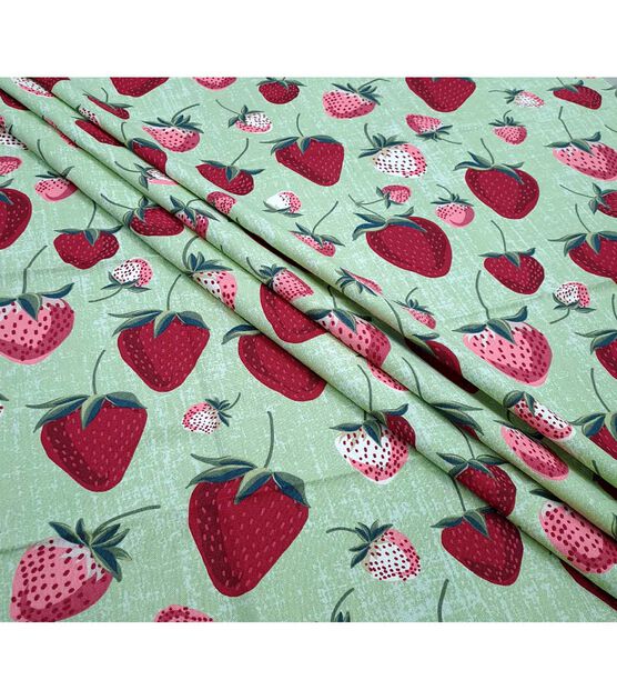 Strawberries On Green Cotton Canvas Fabric Joann