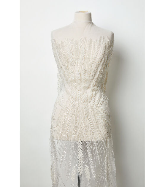 Badgley Mischka White Embroidered Sequin Beaded Mesh Fabric Joann