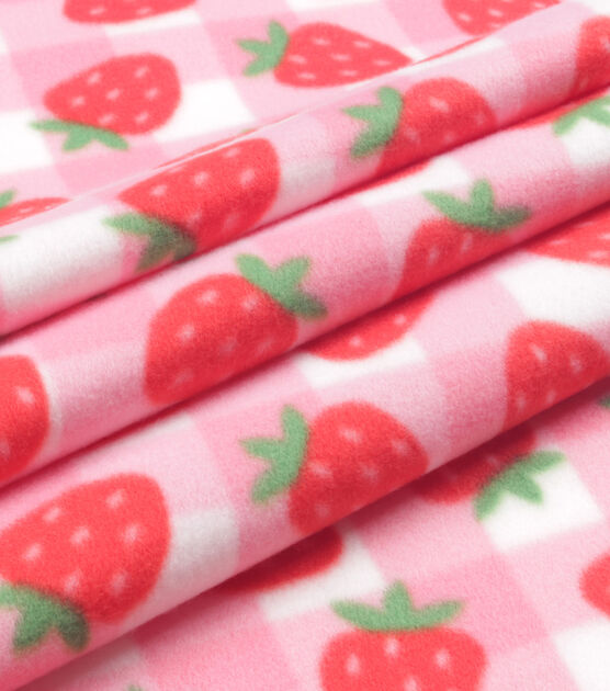 Pink Strawberry Check Blizzard Fleece Fabric Joann