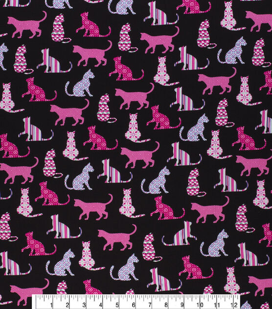 Novelty Cotton Fabric Patterned Pink Cats On Black Joann