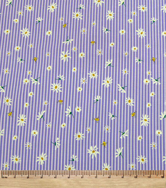Flowers On White And Purple Striped Quilt Cotton Fabric By Keepsake