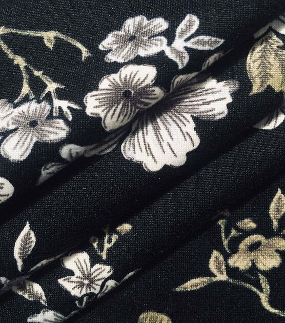Wispy Floral On Black Jersey Knit Fabric Joann