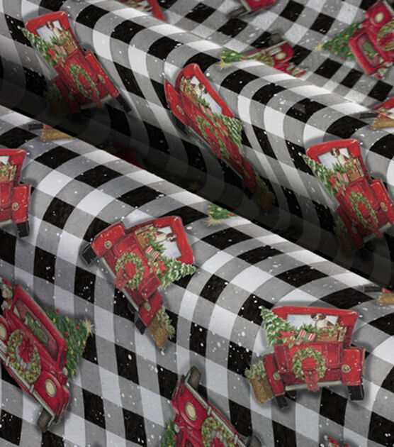 Trucks On Buffalo Plaid Christmas Cotton Fabric Joann