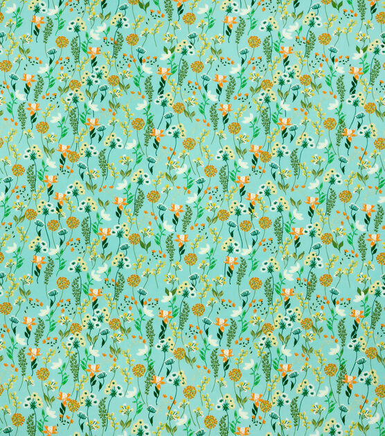 Keepsake Calico Cotton Fabric Vine Floral Mixed Aqua Joann