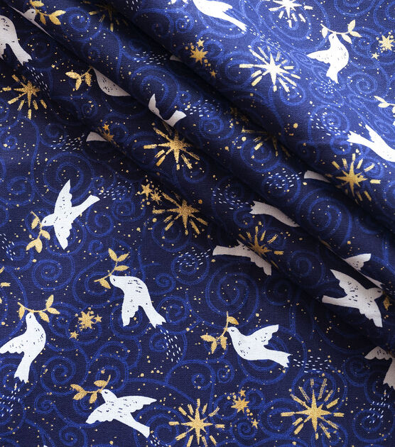 Doves On Blue Christmas Foil Cotton Fabric Joann