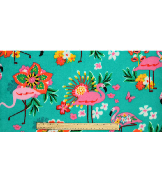 Tropical Floral Flamingo On Blue Anti Pill Plush Fleece Fabric Joann