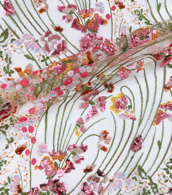 Multi Embroidered Floral Sequins On Mesh Apparel Fabric Joann