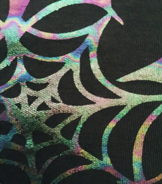 Halloween Holographic Foil Grey Spider Web Interlock Knit Fabric By Pop