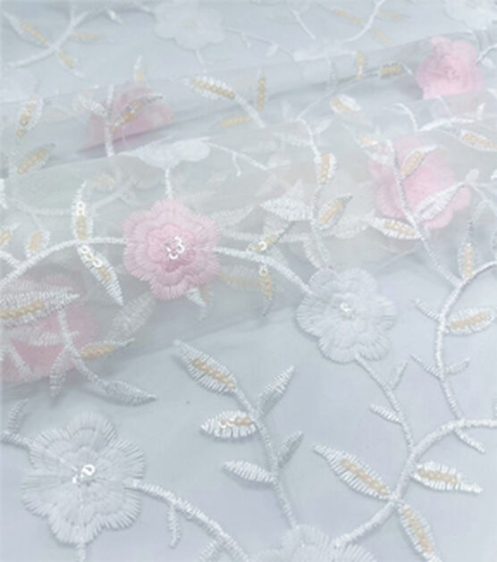White Floral Embroidered Sequin Mesh Fabric By Sew Sweet Joann