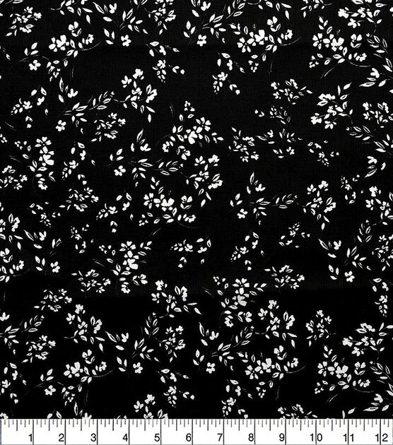 18 X 21 Floral On Black Cotton Fabric Quarter 1pc By Keepsake Calico