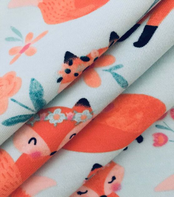 Fox With Floral Crown On Blue Cotton Interlock Knit Fabric By Pop Joann