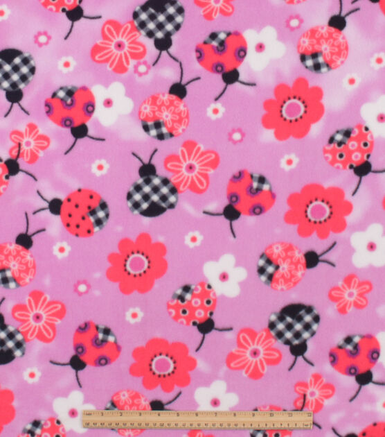 Pink Ladybugs With Floral Anti Pill Plush Fleece Fabric Joann