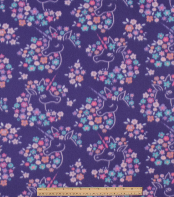 Floral Unicorns On Purple Blizzard Fleece Fabric Joann