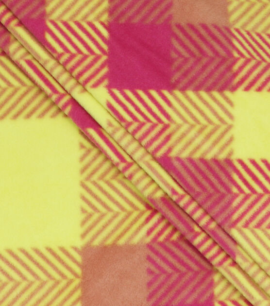 Yellow And Pink Diagonal Plaid Anti Pill Fleece Fabric Joann
