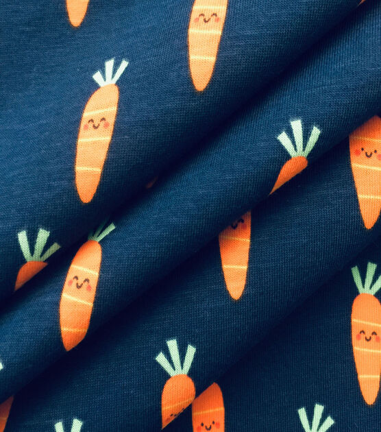 Easter Carrots On Navy Jersey Knit Fabric By Pop Joann