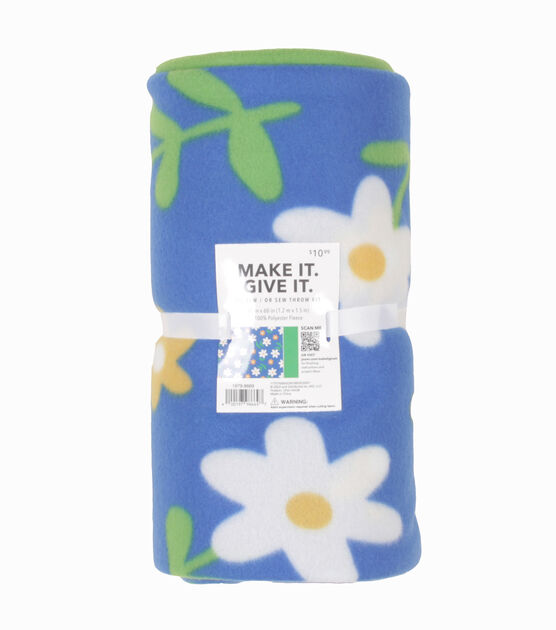 48 Wide Leaf Daisies On Blue No Sew Fleece Blanket By Happy Value Joann