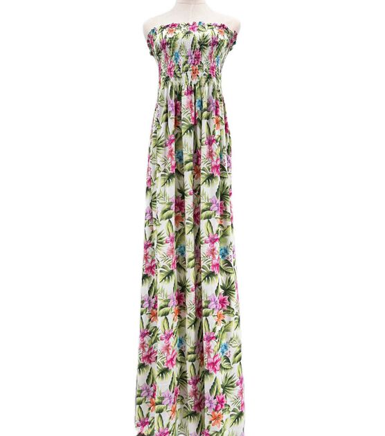 Tropical Floral On White Smocked Rayon Challis Fabric Joann