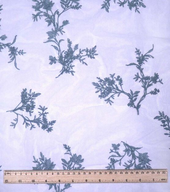 Embroidered Floral Blue Mesh Fabric Joann