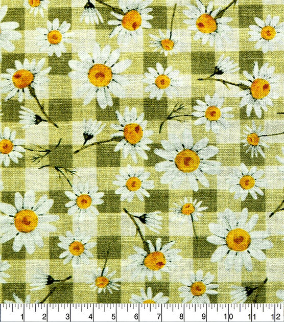 18 X 21 Daisies On Sage Cotton Fabric Quarter 1pc By Keepsake Calico