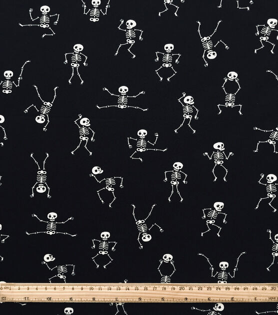 Dancing Skeleton On Black Jersey Knit Fabric By Pop Joann