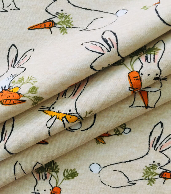 Easter Oatmeal Heather Bunny Interlock Knit Fabric By Pop Joann