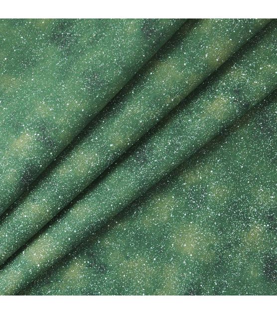 Green Sky Scene With Snow Christmas Glitter Cotton Fabric Joann