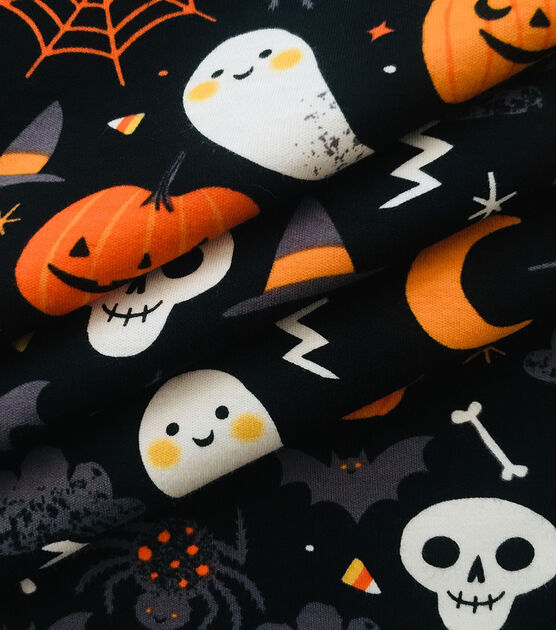 Black Halloween Fun Icons Interlock Knit Fabric By Pop Joann