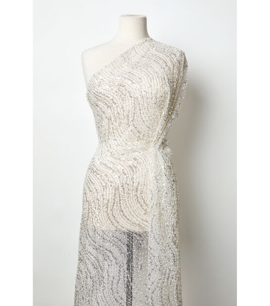 Badgley Mischka White Beaded Sequin Mesh Fabric Joann