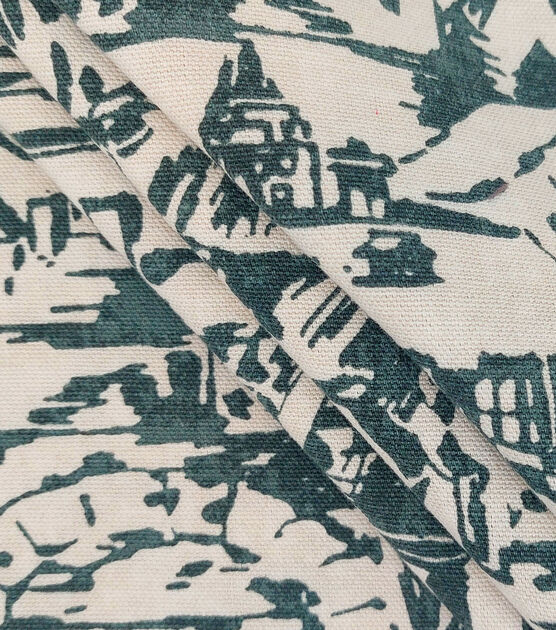 Snowy Scene Green Cotton Canvas Fabric Joann