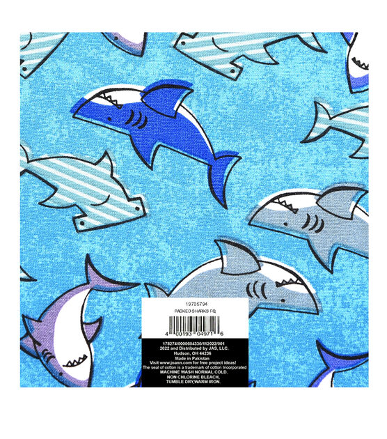 18 X 21 Sharks On Blue Novelty Cotton Fabric Quarter 1pc Joann