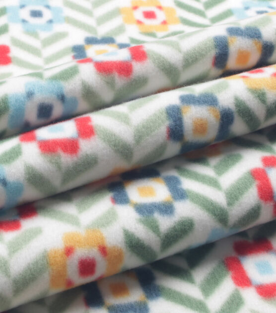 Green Geometric Floral Blizzard Fleece Fabric Joann
