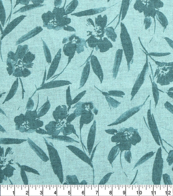18 X 21 Teal Tonal Floral Cotton Fabric Quarter 1pc By Keepsake