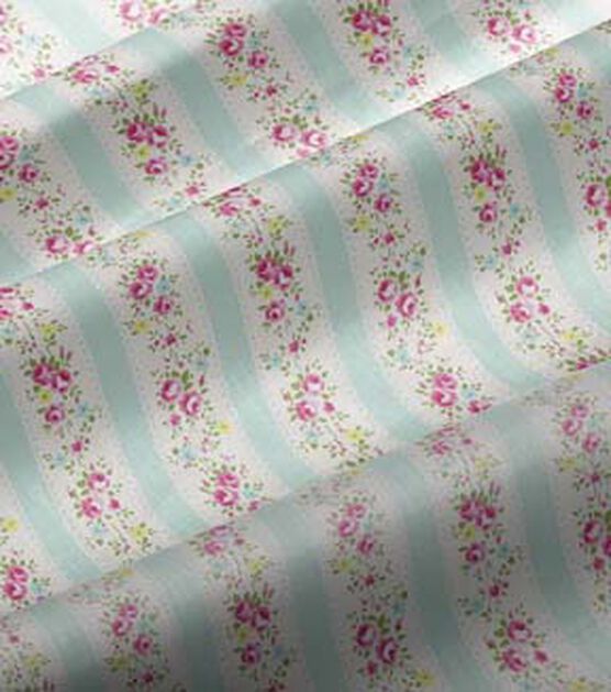 Fabric Traditions Floral Stripes On Blue Premium Cotton Fabric Joann